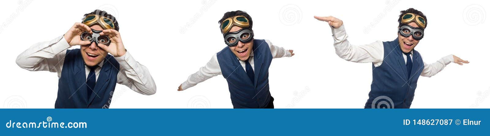 Funny Man Wearing Goggles Isolated on White Stock Image - Image of ...