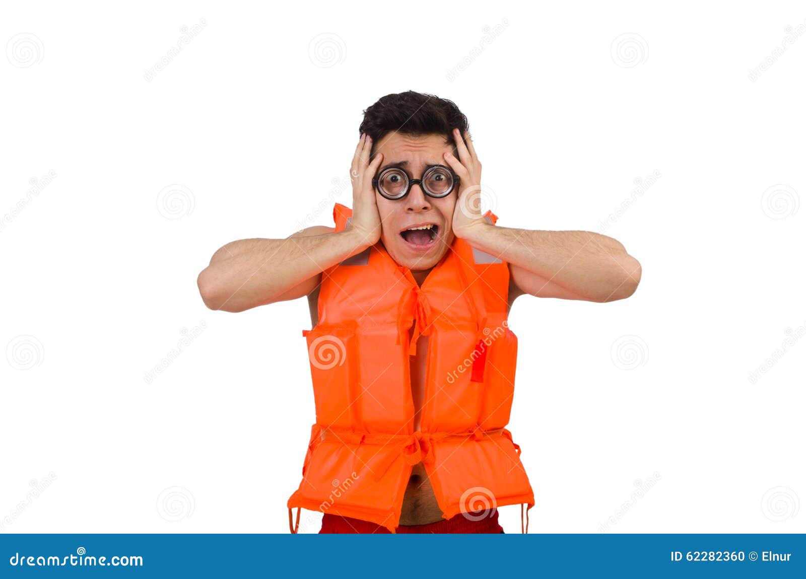 The Funny Man Wearing Orange Safety Vest Stock Photo - Image of pool ...