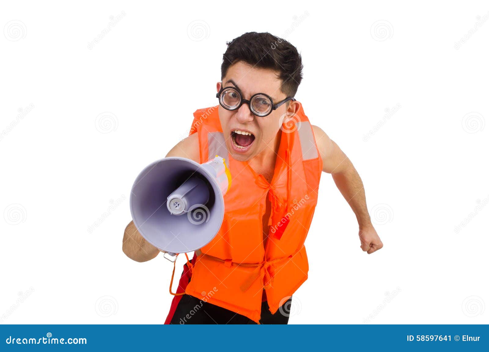 Funny Man Wearing Vest with Loudspeaker Stock Image - Image of case ...