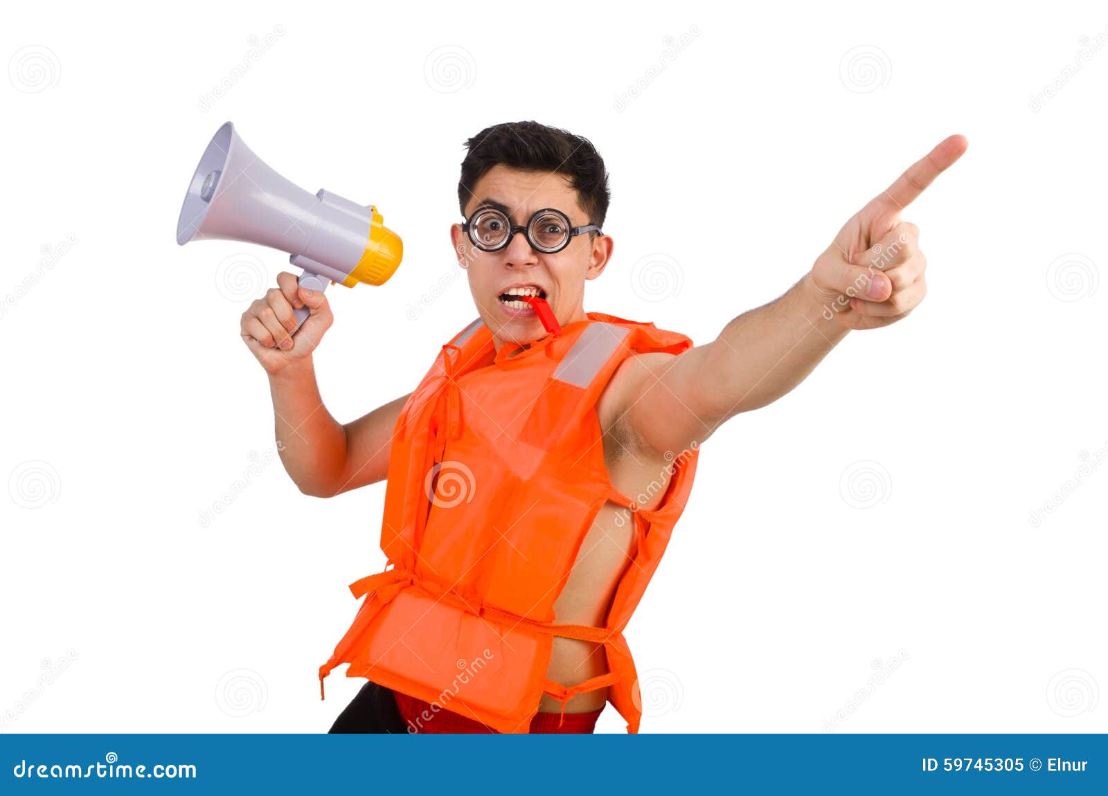 Funny Man Wearing Vest with Loudspeaker Stock Image - Image of isolated ...