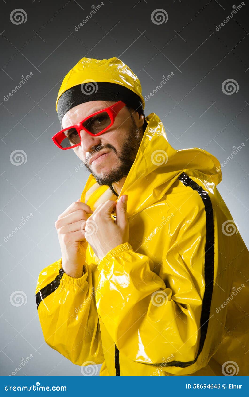 Funny Man Wearing Yellow Suit Stock Photo - Image of adult, hooligan ...