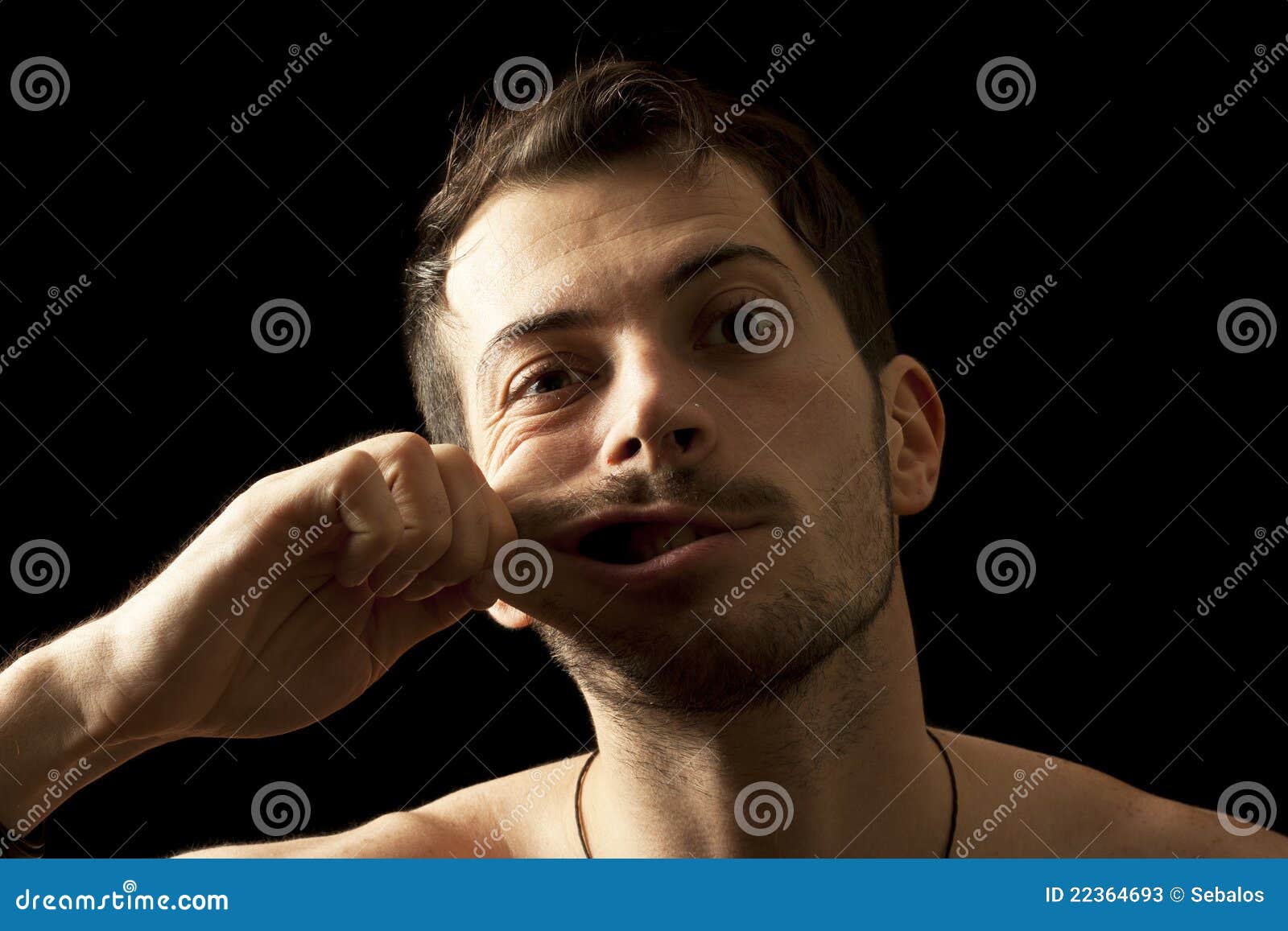 Funny Man Who Pulls His Cheek Stock Image - Image of power, struck ...