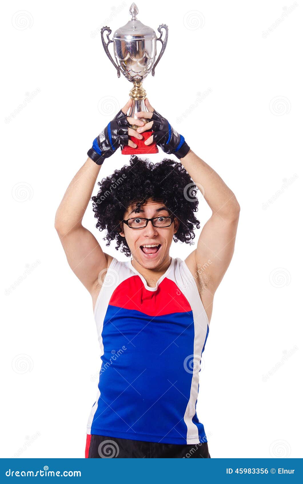 Funny Man after Winning Gold Cup Isolated Stock Photo - Image of ...