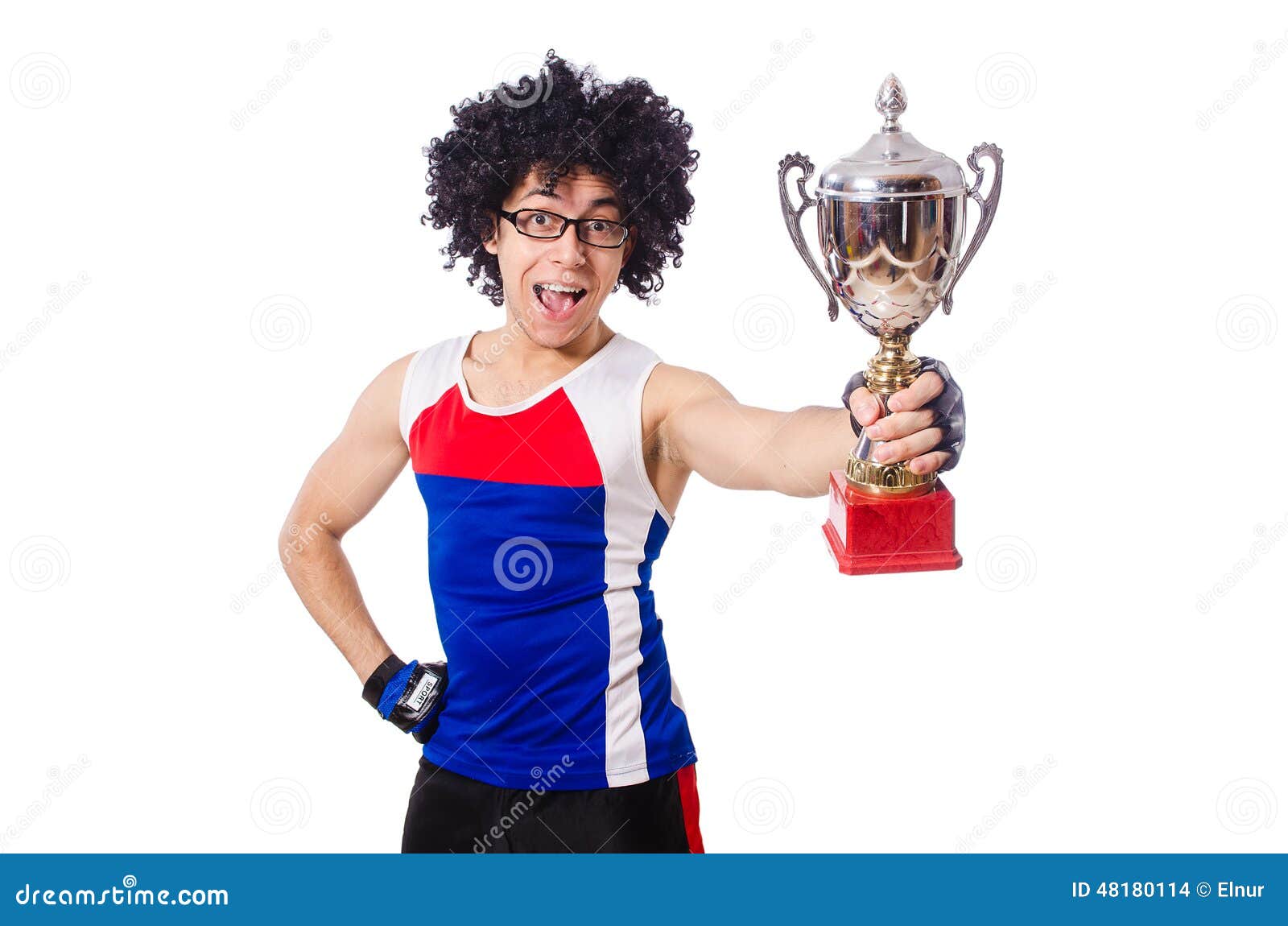Funny Man after Winning Gold Cup Isolated Stock Photo - Image of ...