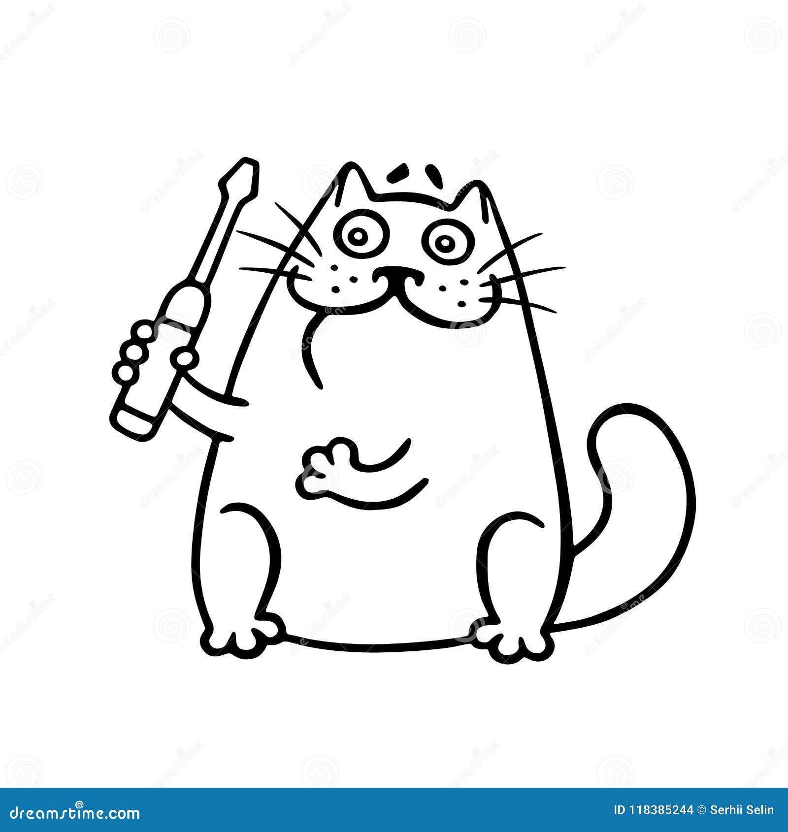 Funny Master Cat and Screwdriver. Vector Illustration. Stock Vector ...