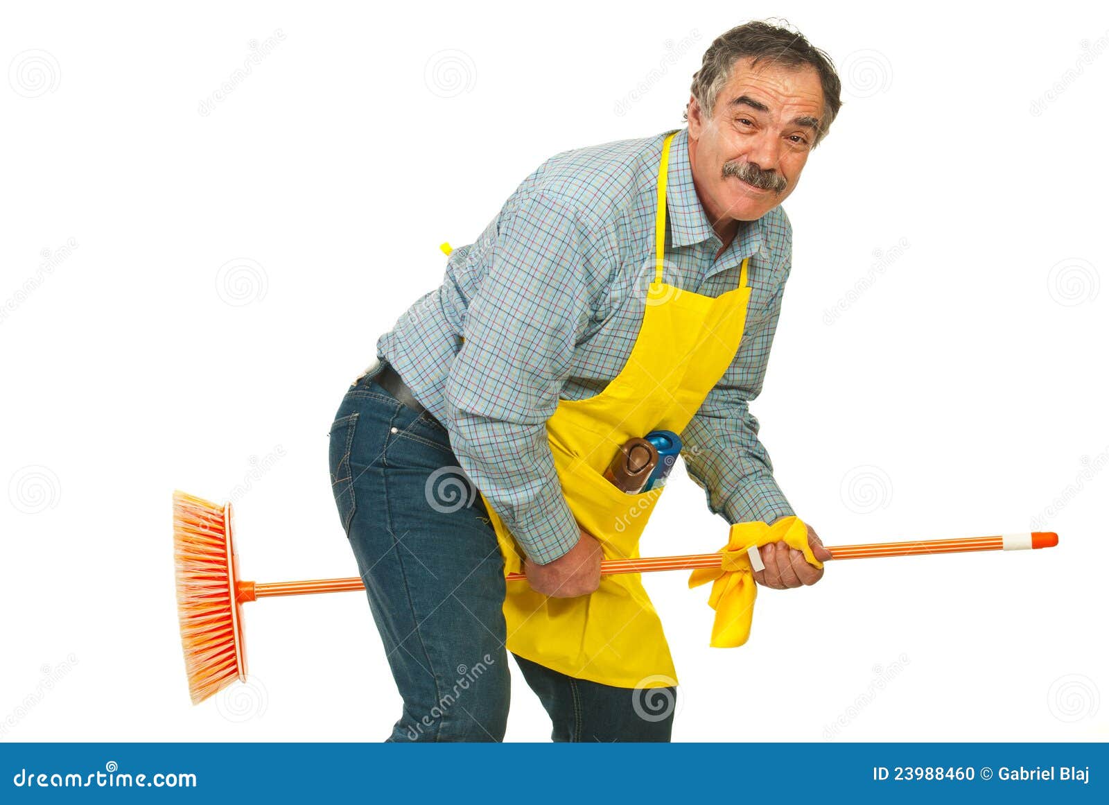 Funny Mature Man Riding Broom Stock Photo - Image of funny, caucasian ...