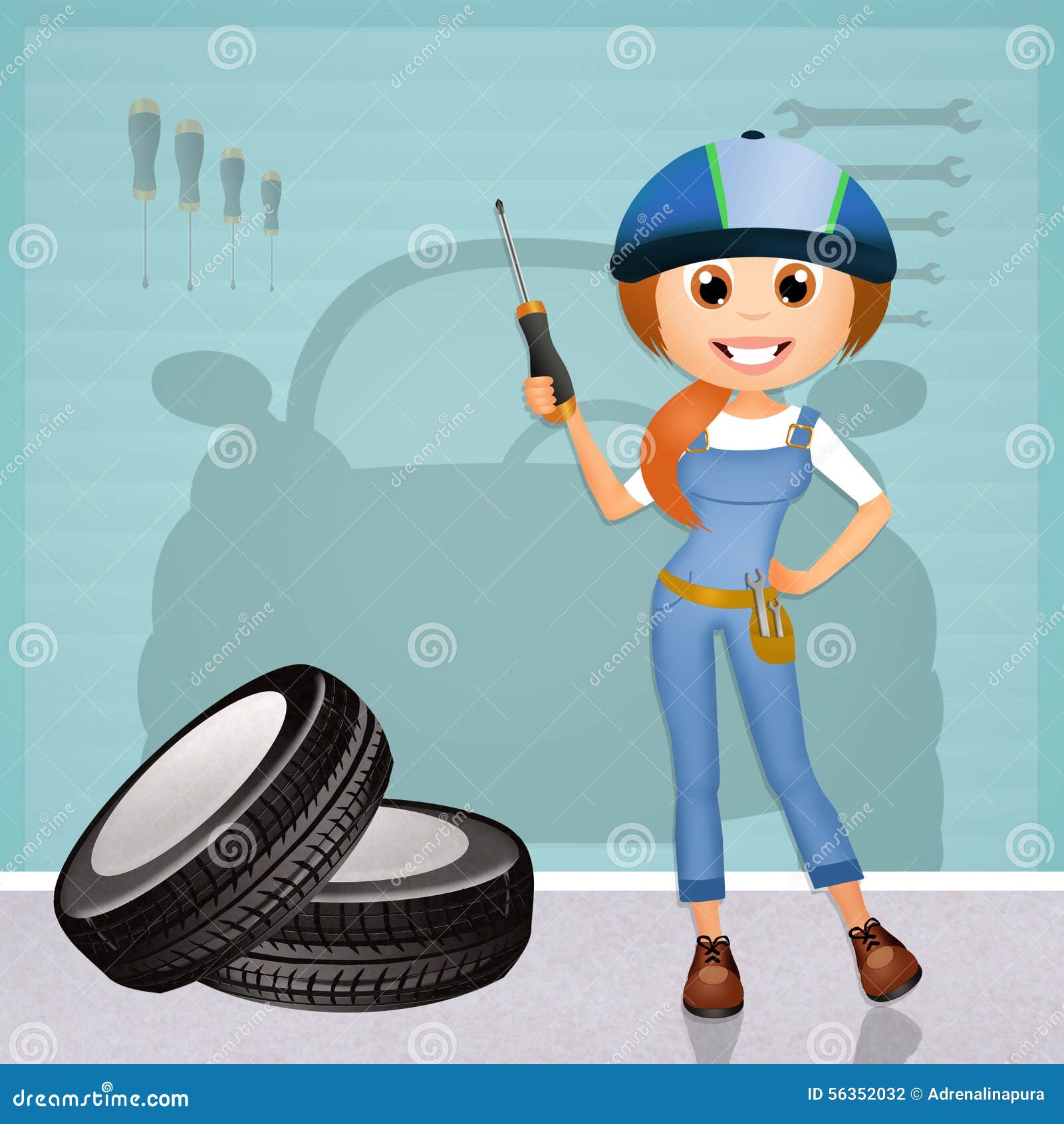 Mechanic Girl In Overalls With A Toolbox Cartoon Vector | CartoonDealer ...