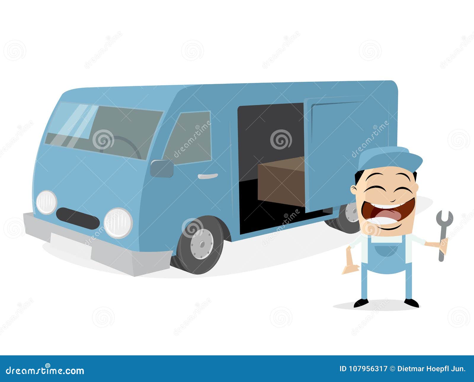 Funny Mechanic Standing in Front of a Van Stock Vector - Illustration ...