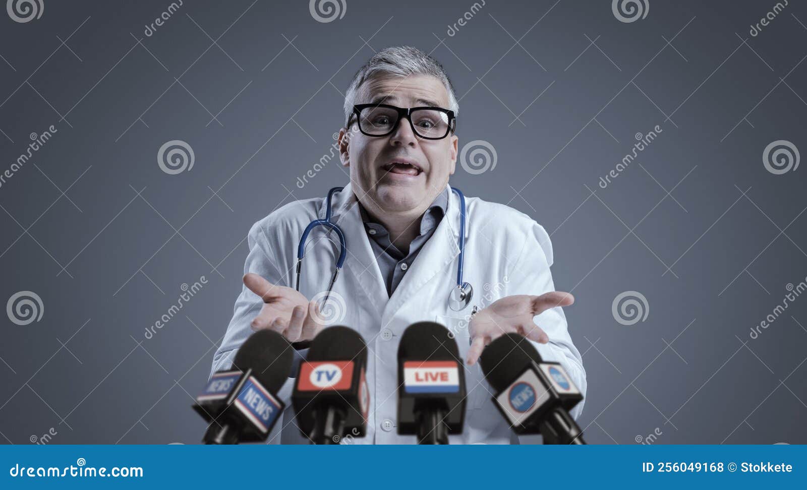 Funny Medical Scientist Interviewed by the Media Stock Photo - Image of ...