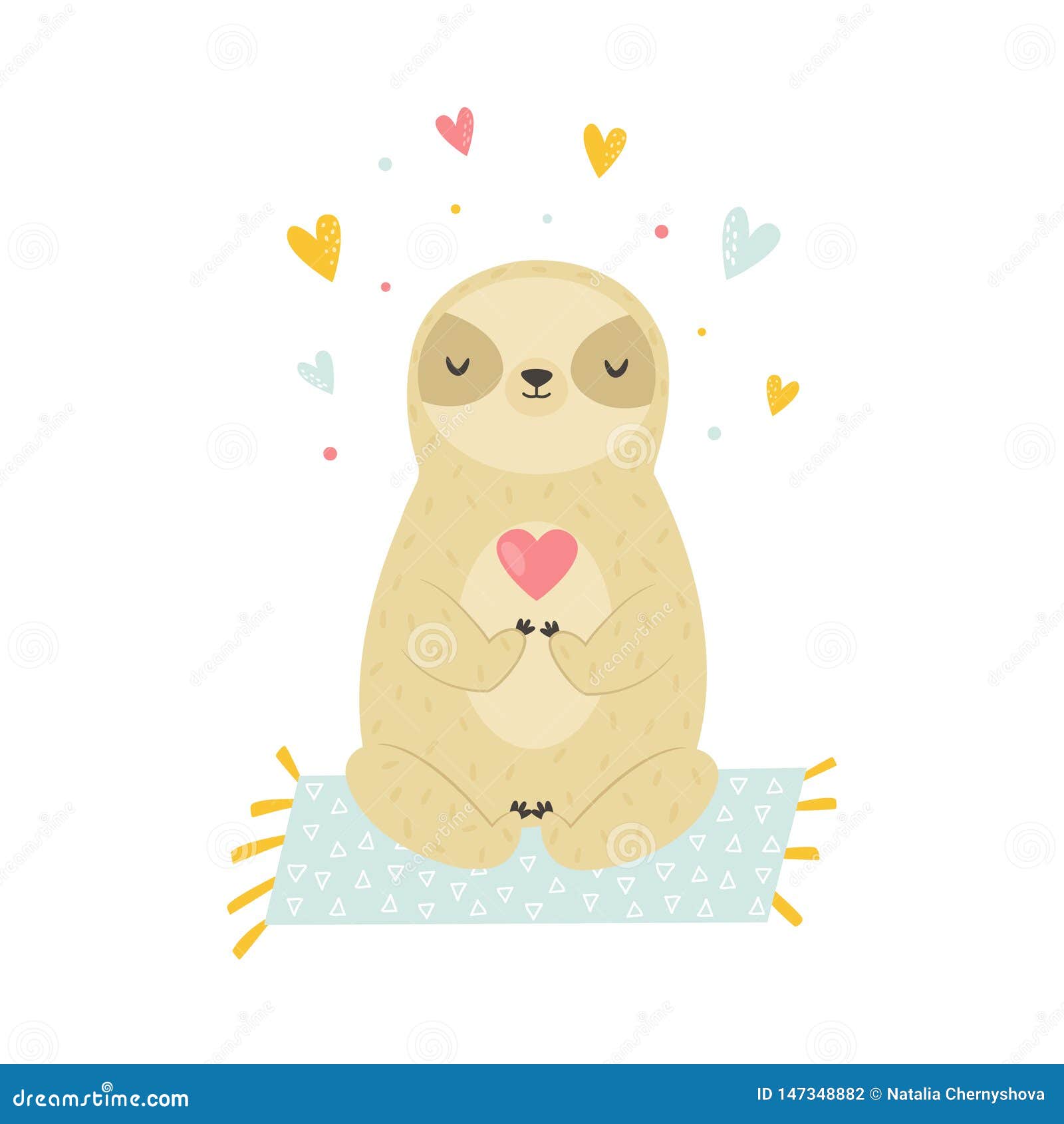 Funny Meditating Sloth Practicing Yoga. Vector Illustration Stock ...