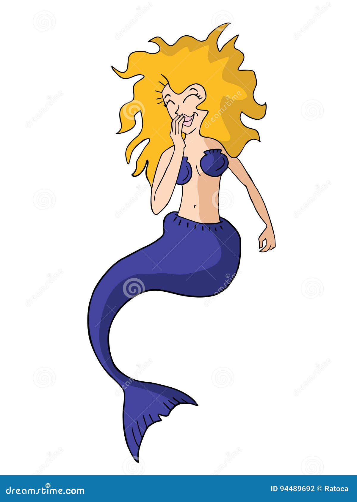 Funny Mermaid. Cute Little Girl With Fish Tail Cartoon Vector ...