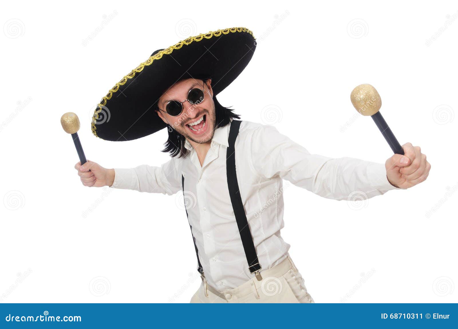 The Funny Mexican with Maracas Isolated on White Stock Image - Image of ...