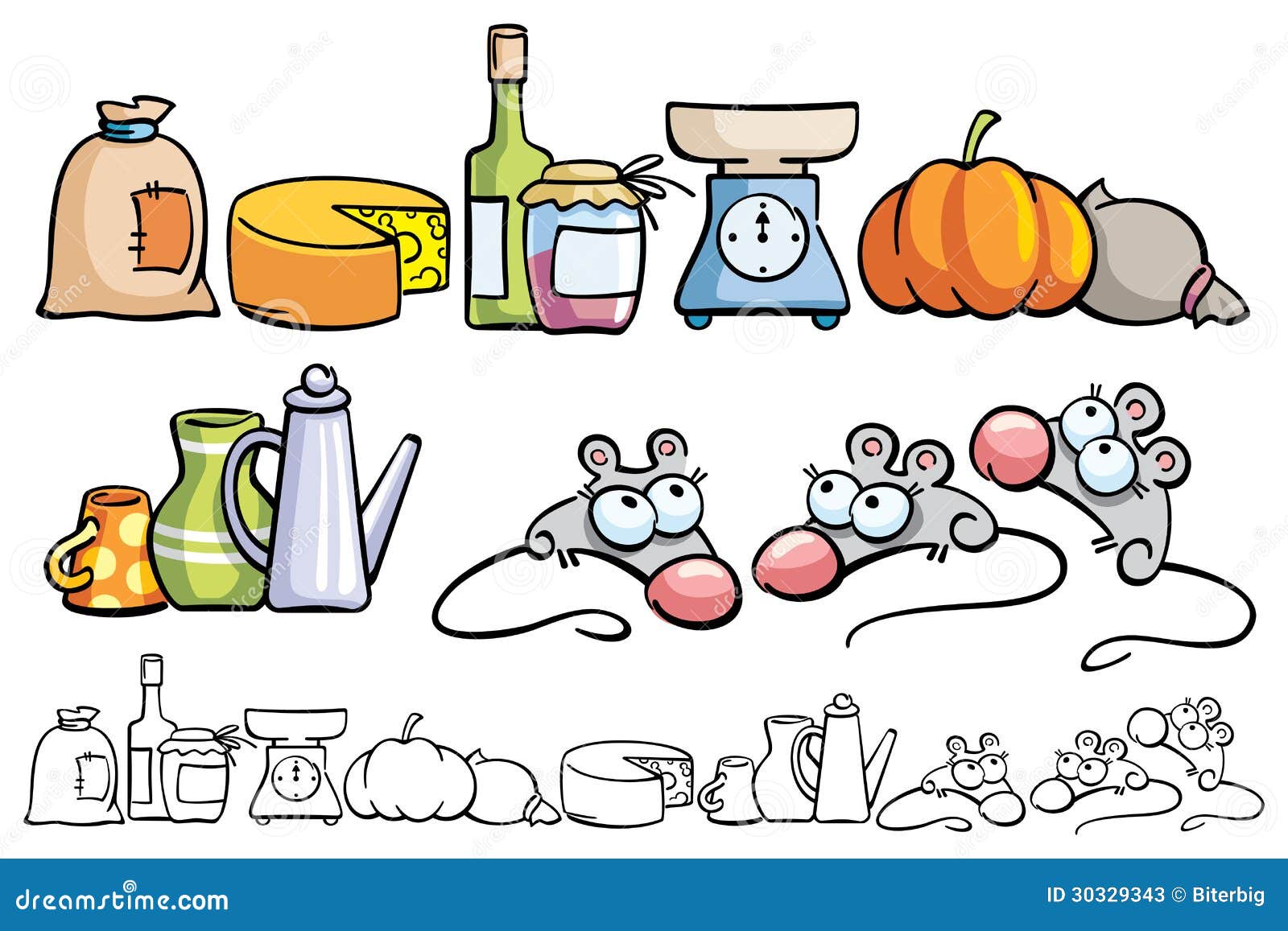 Funny Mice and Kitchen Items Stock Vector - Illustration of mouse ...
