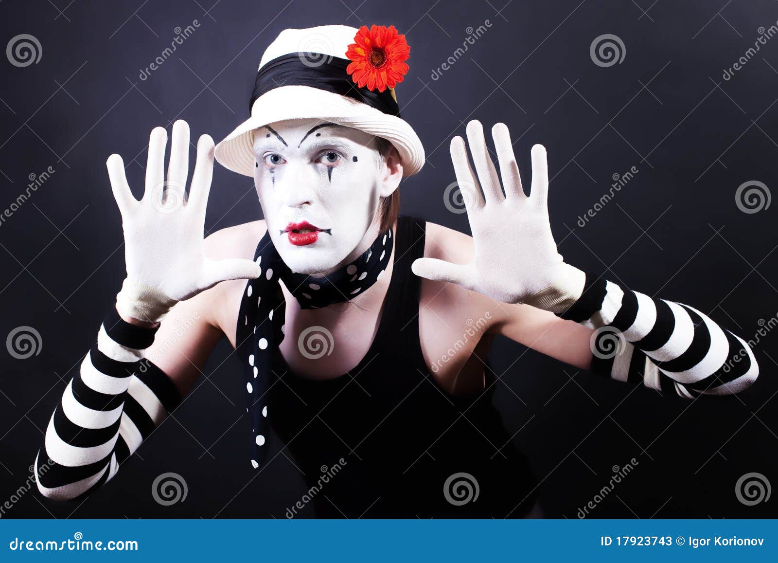 Funny Mime in White Hat with Red Flower Stock Image - Image of close ...