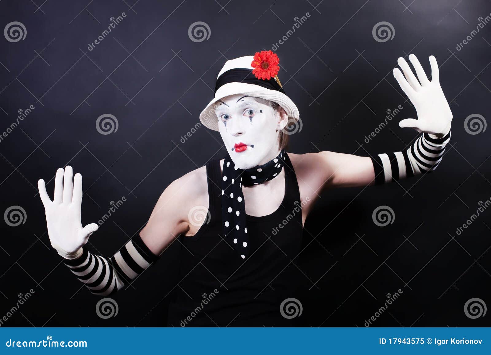 Funny Mime In White Hat With Red Flower Stock Image - Image of circus ...