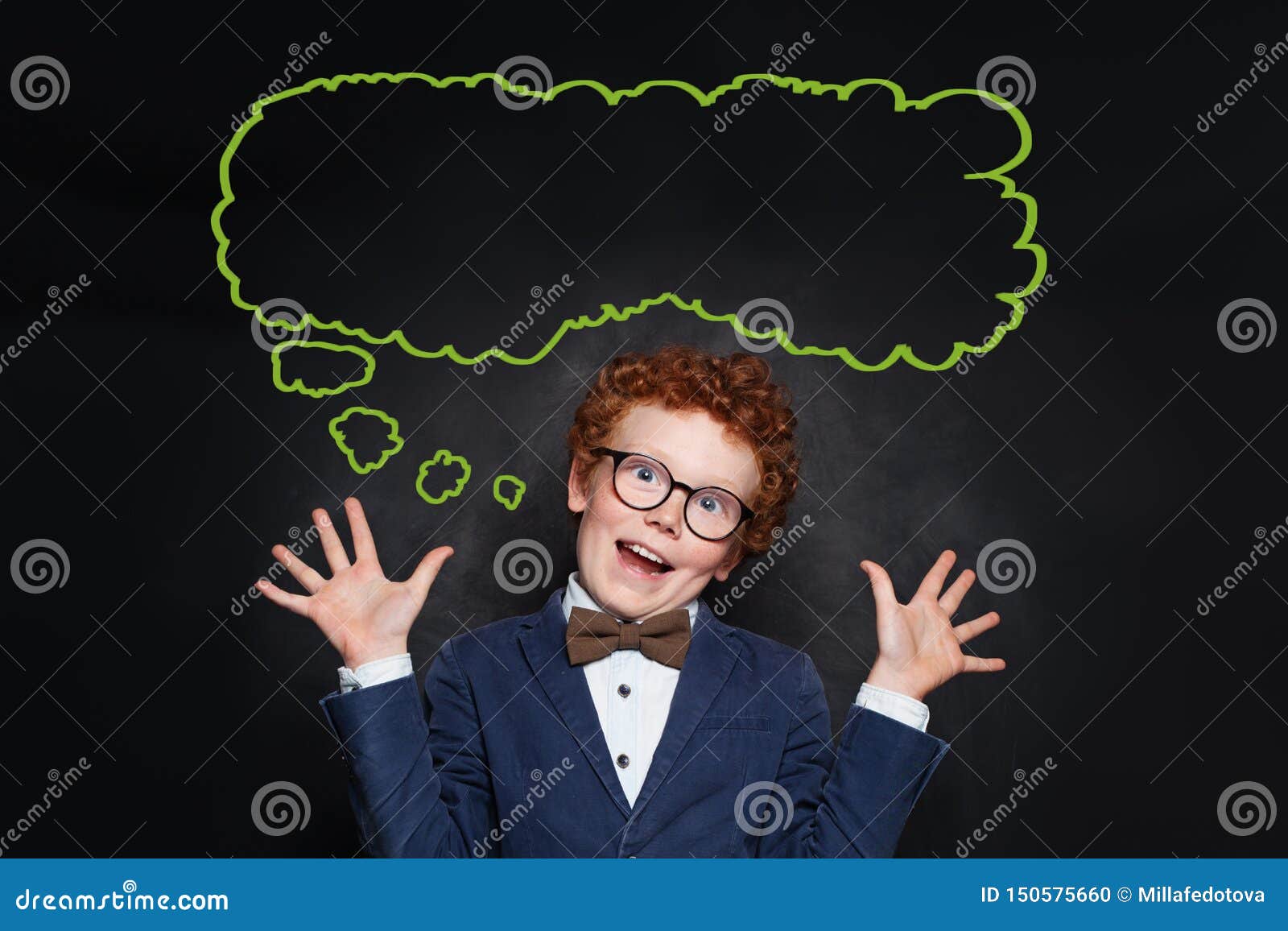 Funny Mischievous Child Boy and Empty Speech Clouds Bubbles on ...