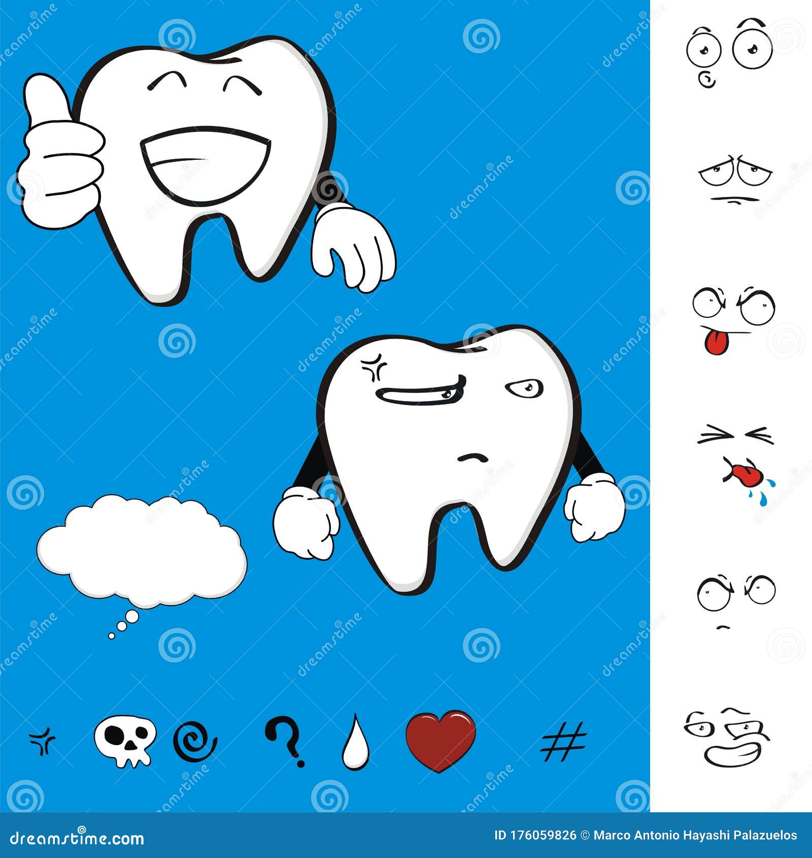 Funny Molar Tooth Cartoon Expression Collection Set Stock Vector ...