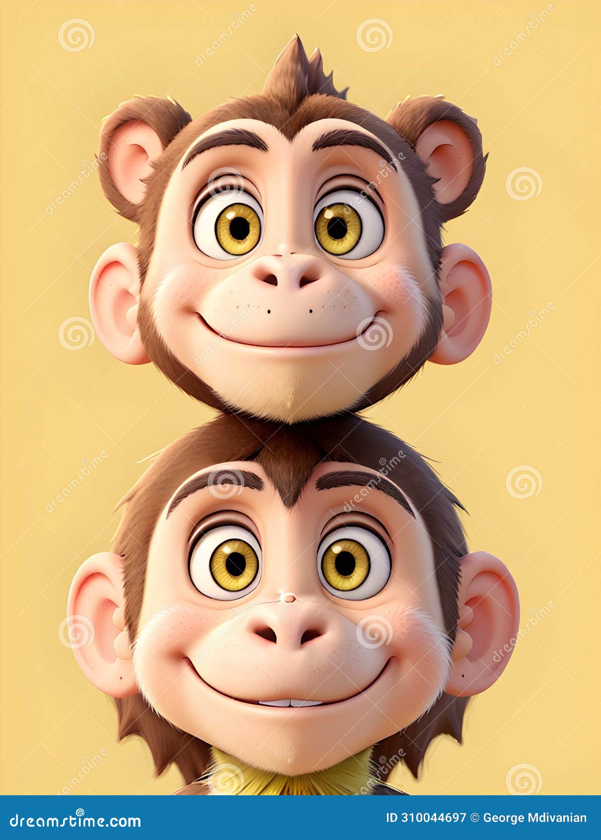 Funny Monkey Character on Yellow Stock Illustration - Illustration of ...