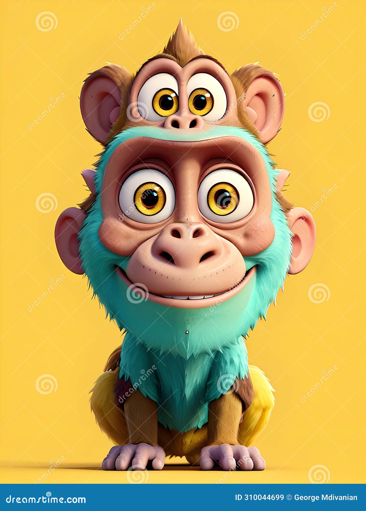 Funny Monkey Character on Yellow Stock Illustration - Illustration of ...