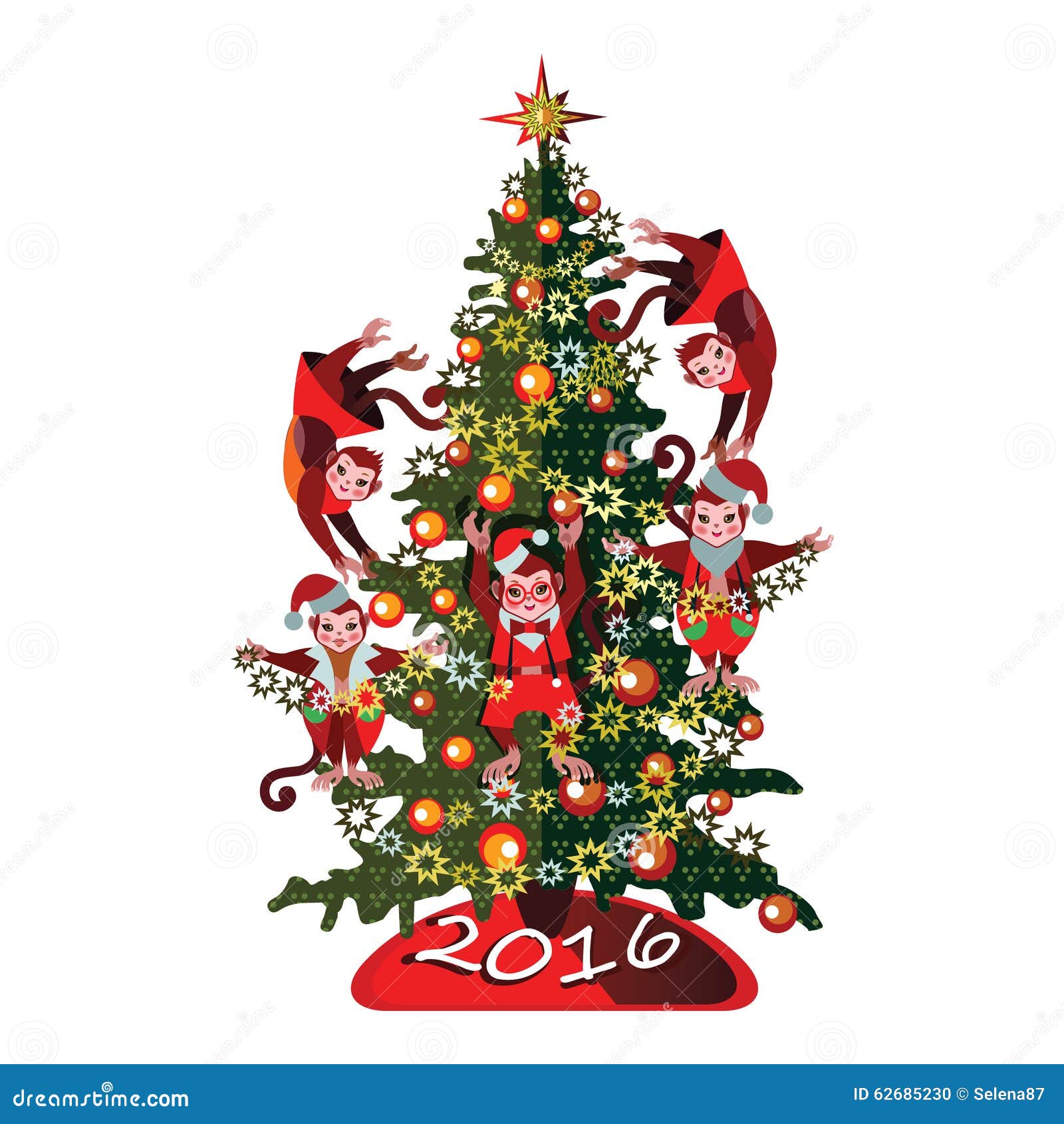 Funny Monkey on a Christmas Tree on a White Background Stock Vector ...