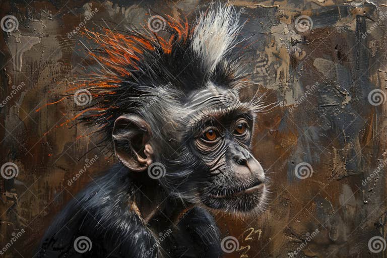 Funny Monkey with a Colored Punk Mohawk Stock Image - Image of smile ...