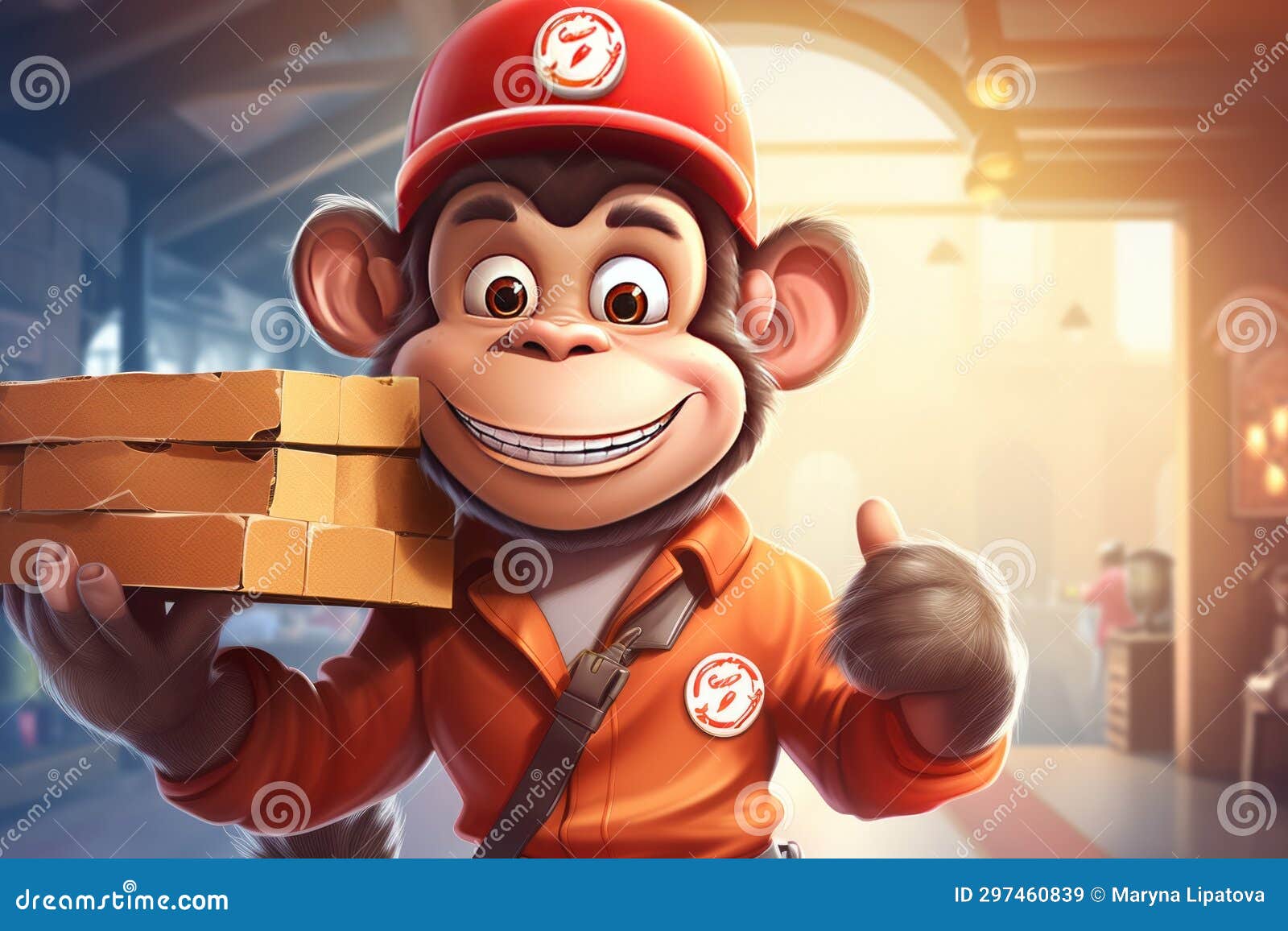 Funny Monkey with Pizza Boxes in His Hands Stock Image - Image of ...