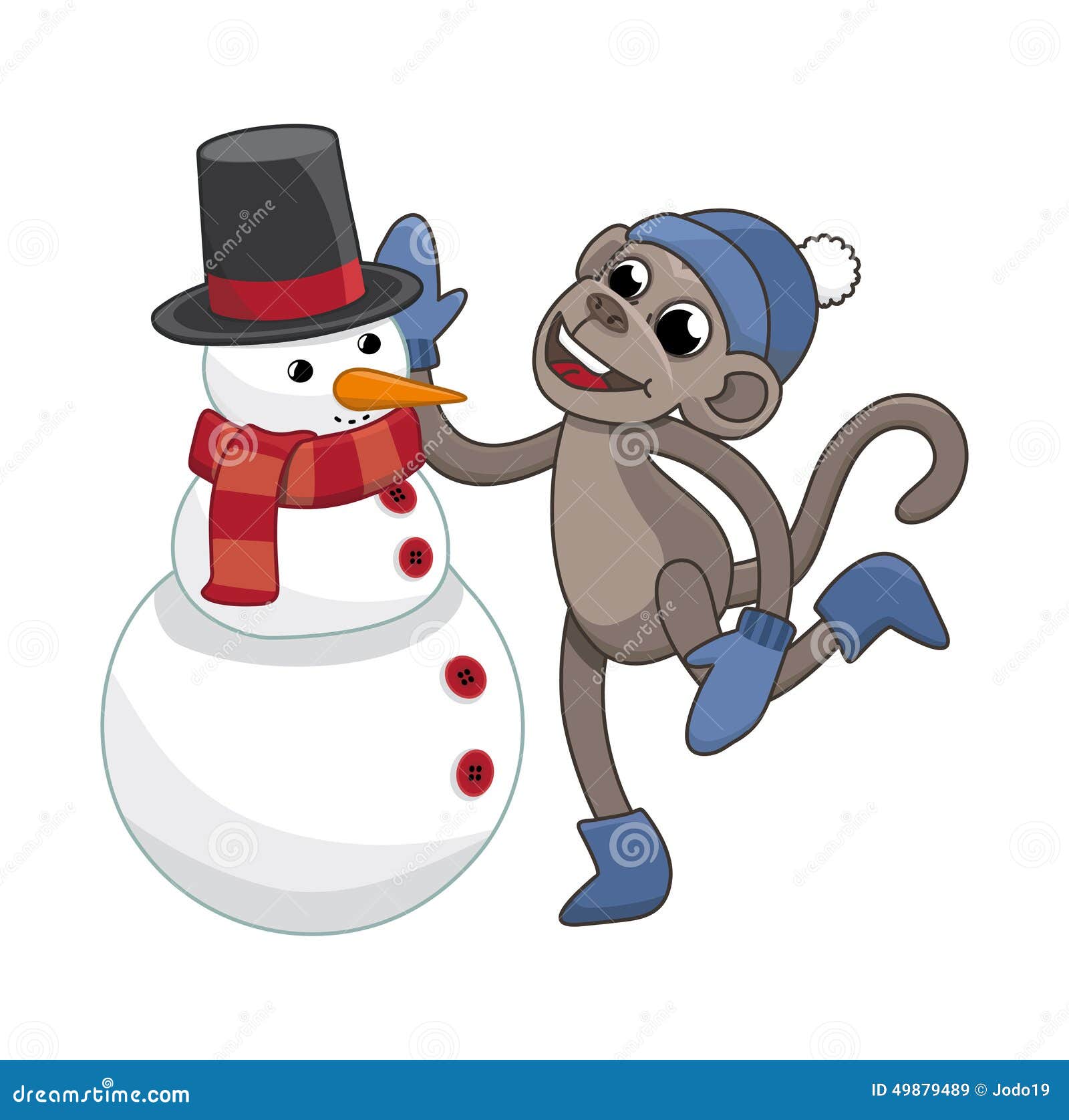Funny Monkey Sculpts Snowman Stock Vector - Illustration of mammal ...