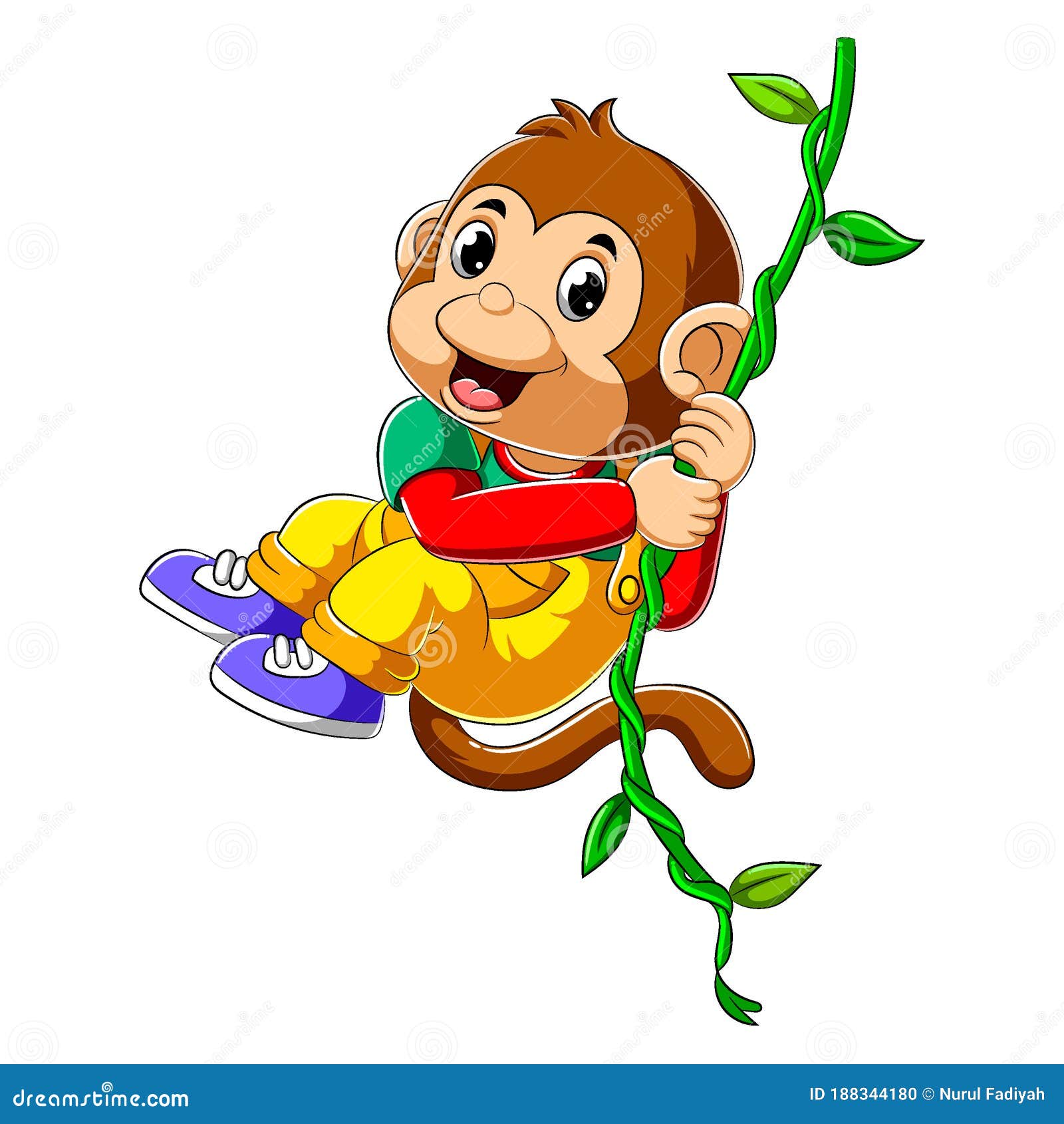 Funny Monkey Swinging on Vines Stock Vector - Illustration of hang ...