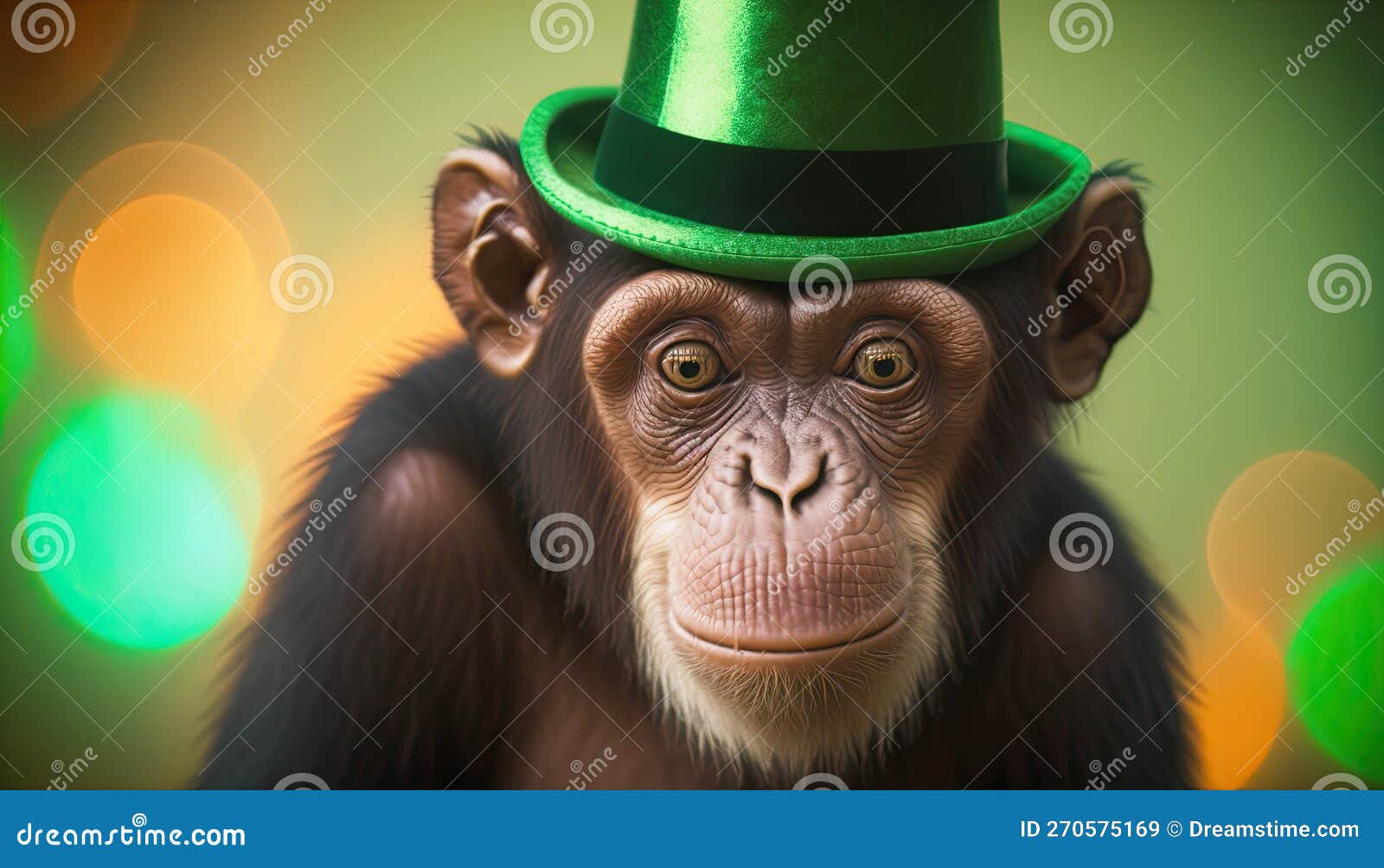 Funny Monkey Wearing Green Hat Celebrating Saint Patrick Day on Blurred ...