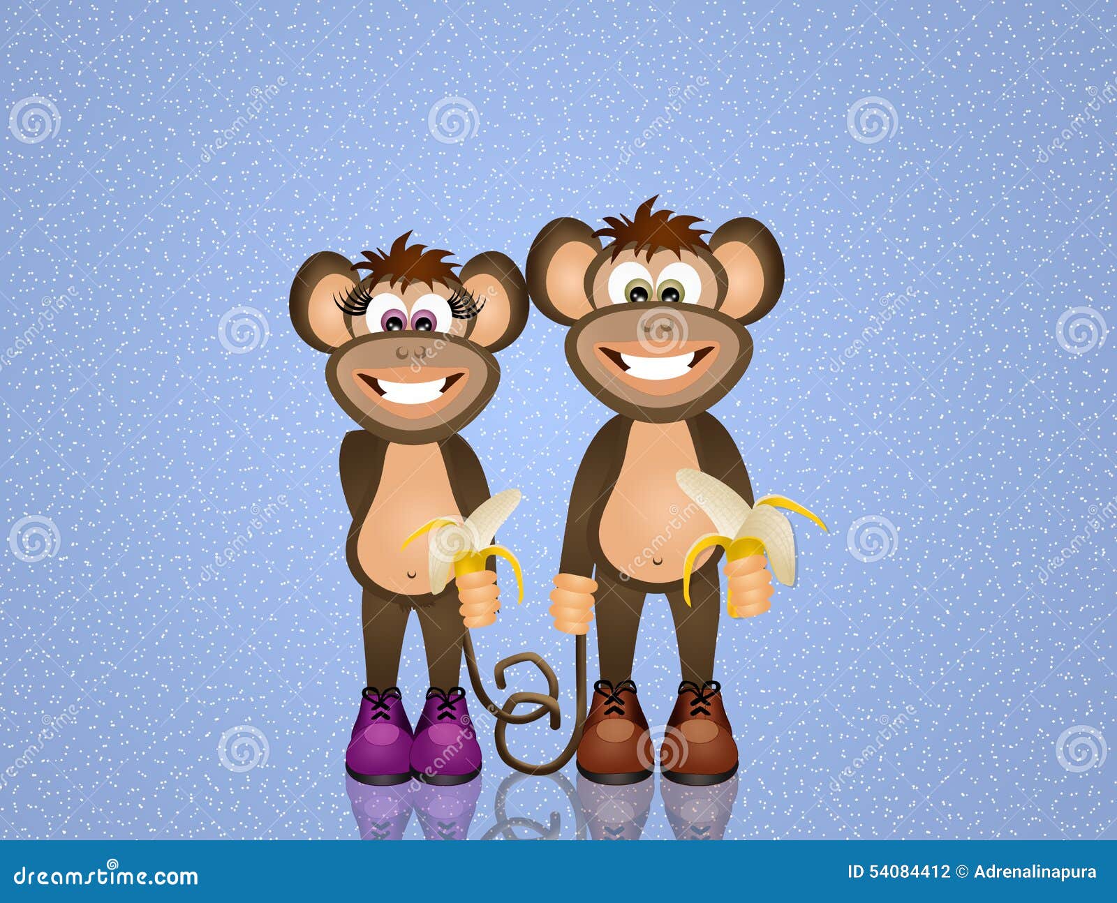 Set Of Funny Monkeys In Different Poses On The Blue Background. Vector ...