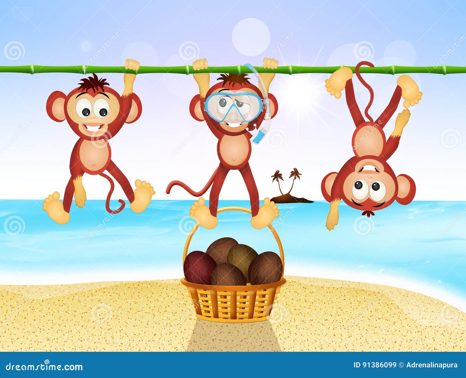 Monkeys On The Beach Stock Illustration | CartoonDealer.com #94797955