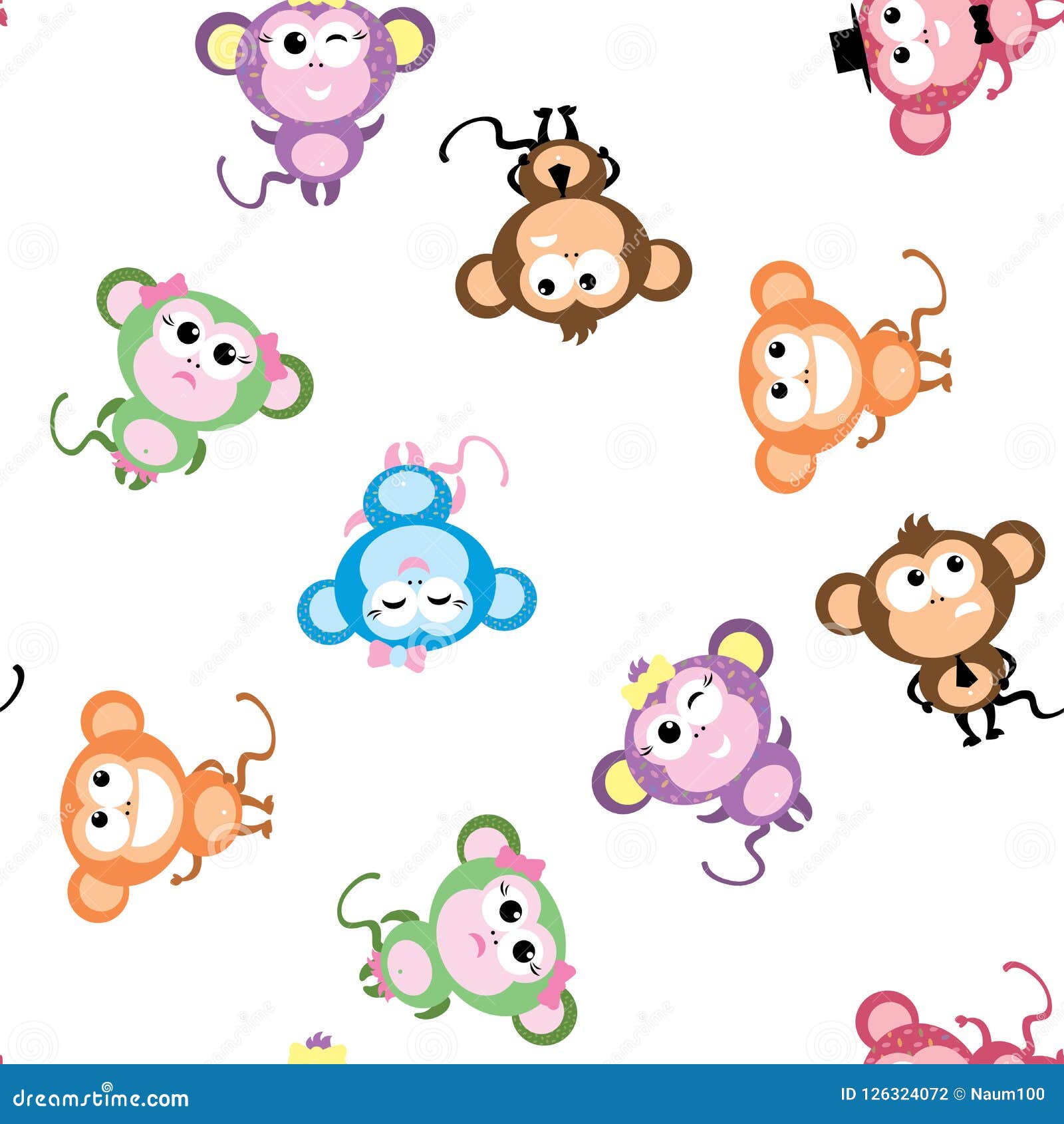 Funny Monkeys Seamless Pattern,cute Wild Animals, Stock Vector ...