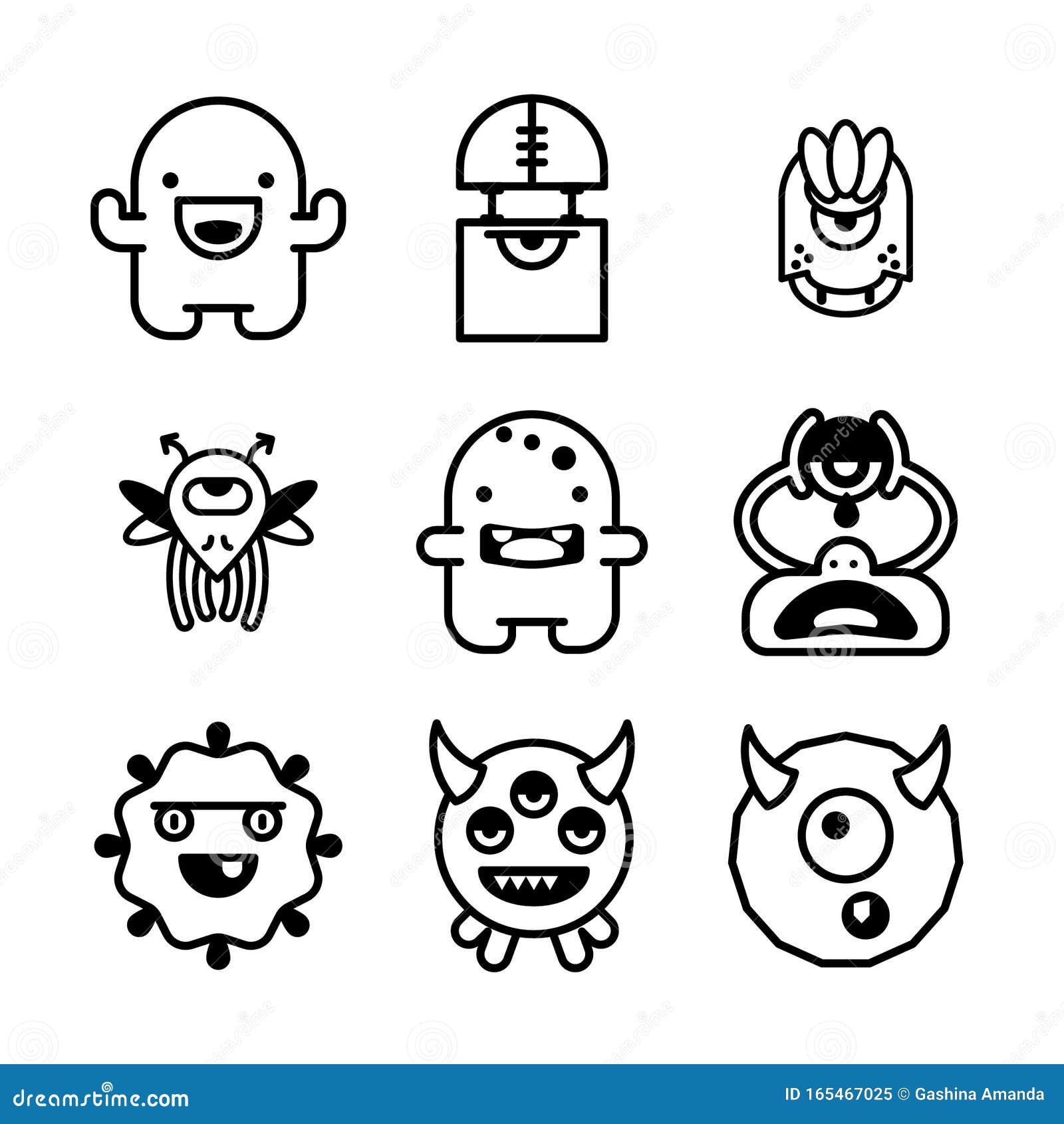 Funny monster icons set stock vector. Illustration of demon - 165467025