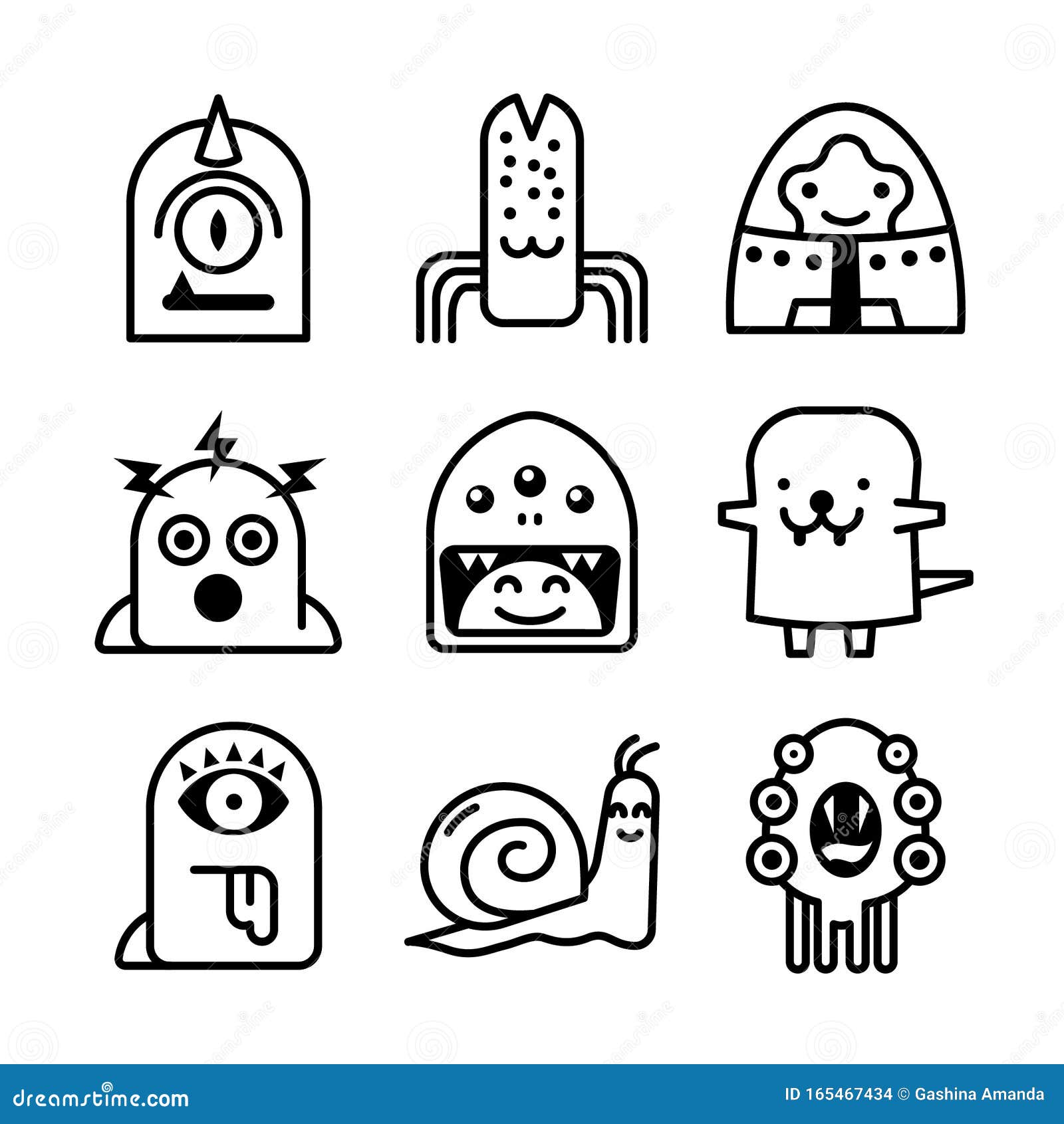 Funny monster icons set stock vector. Illustration of funny - 165467434