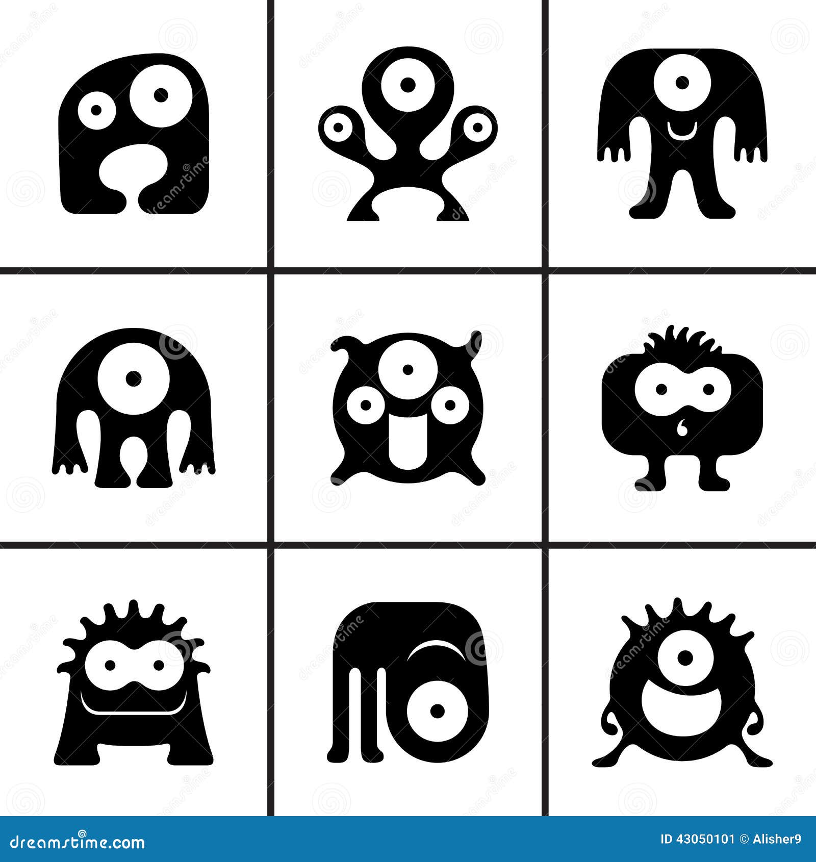 Funny monster icons set stock vector. Illustration of design - 43050101