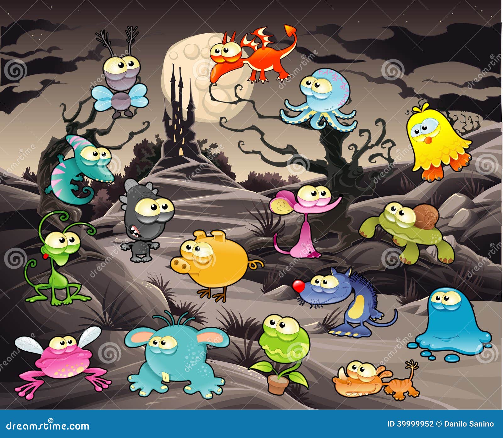 Funny Monster In Various Poses Cartoon Vector | CartoonDealer.com #34207987