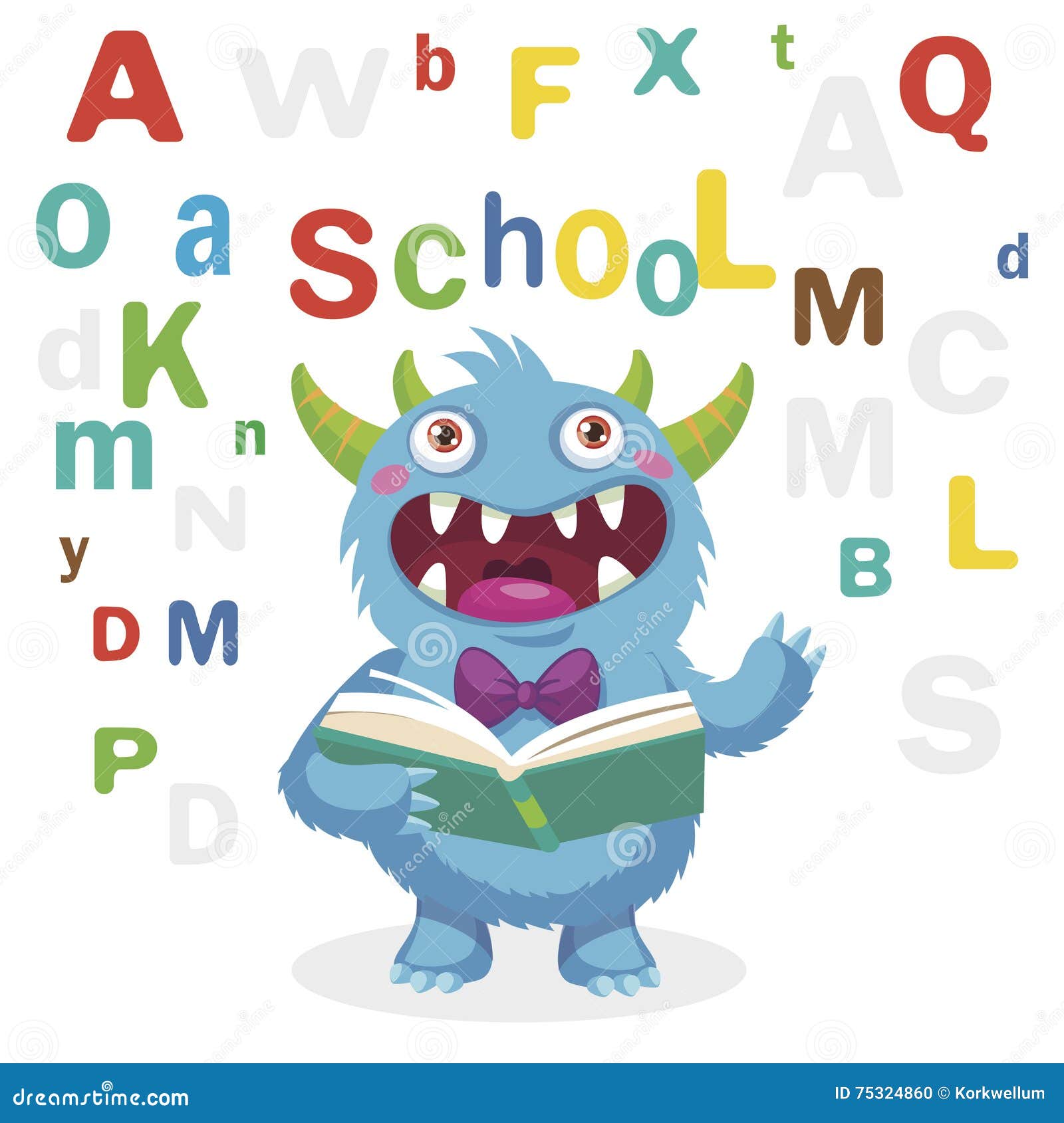 Funny Monster Read Book on a White Background. Cartoon Vector ...