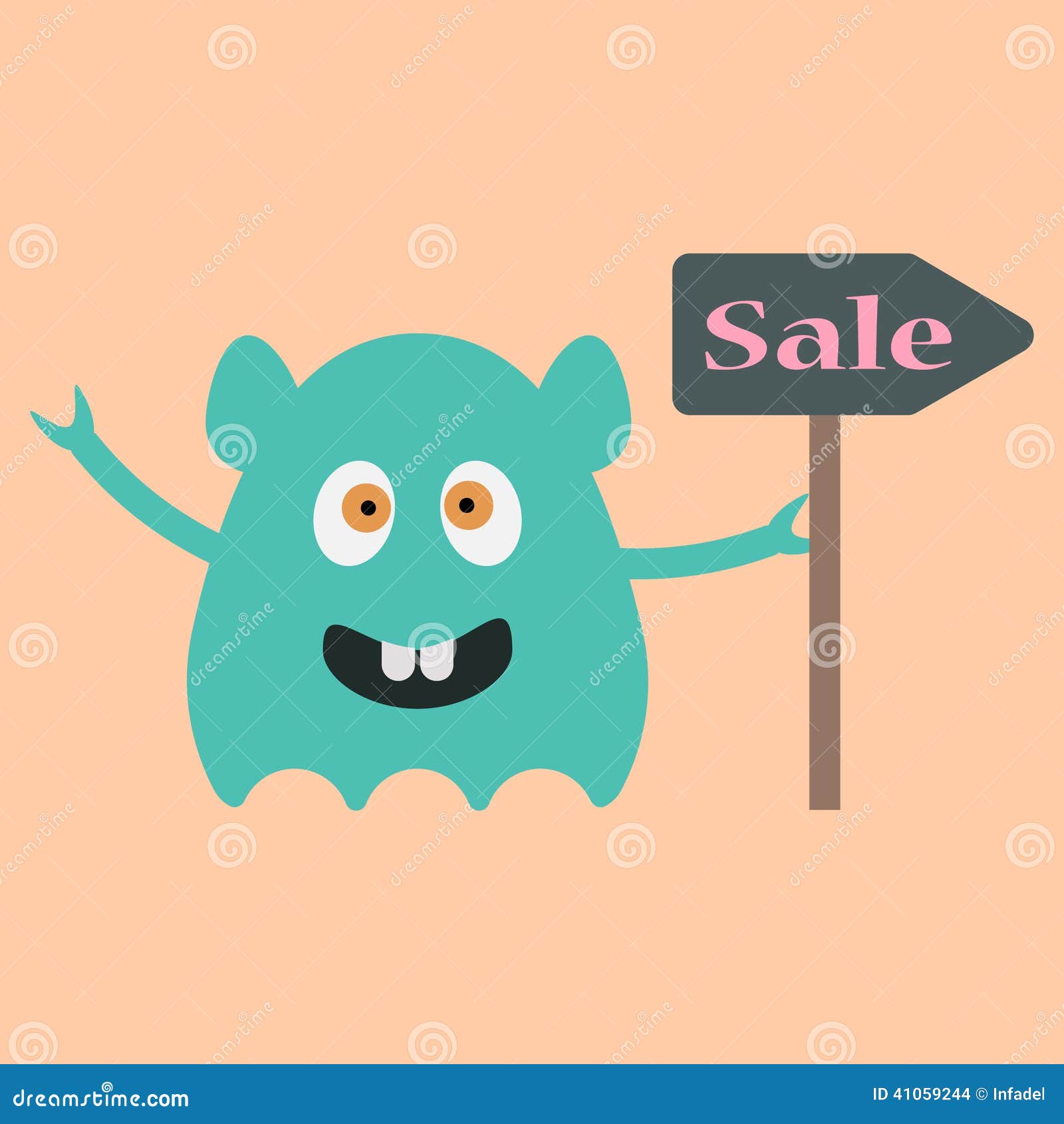 Funny Monster with Sale Sign Stock Vector - Illustration of signboard ...