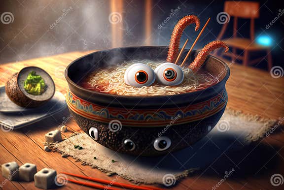 Funny Monster Spaghetti Cute Pasta Noodle Or Ramen Character With Crazy Funny Face Generated