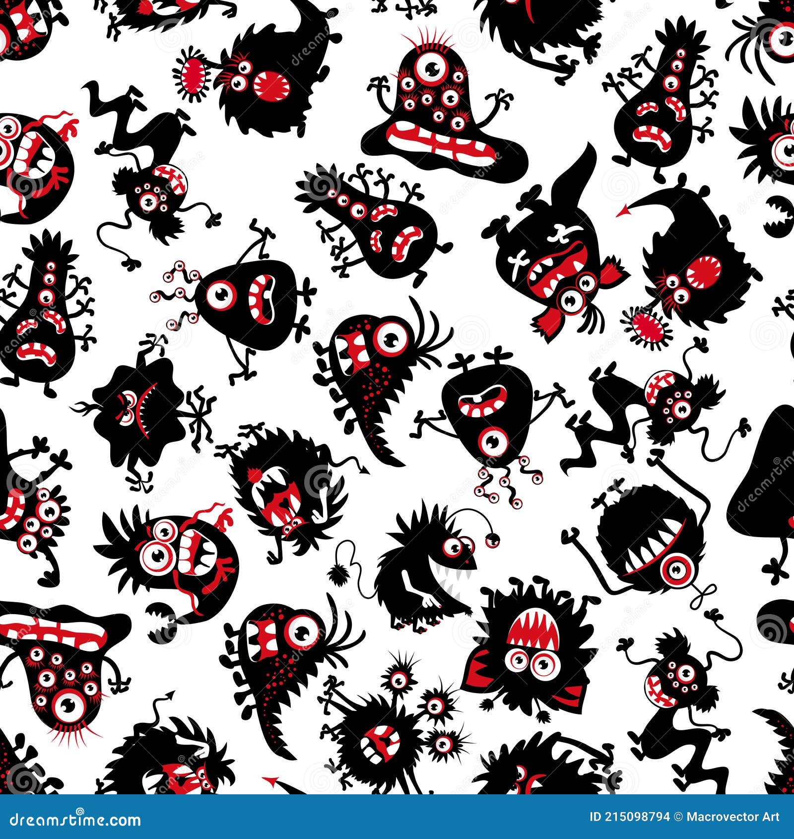 Funny Monsters Pattern for Little Boy. Halloween Scary Creatures Vector ...