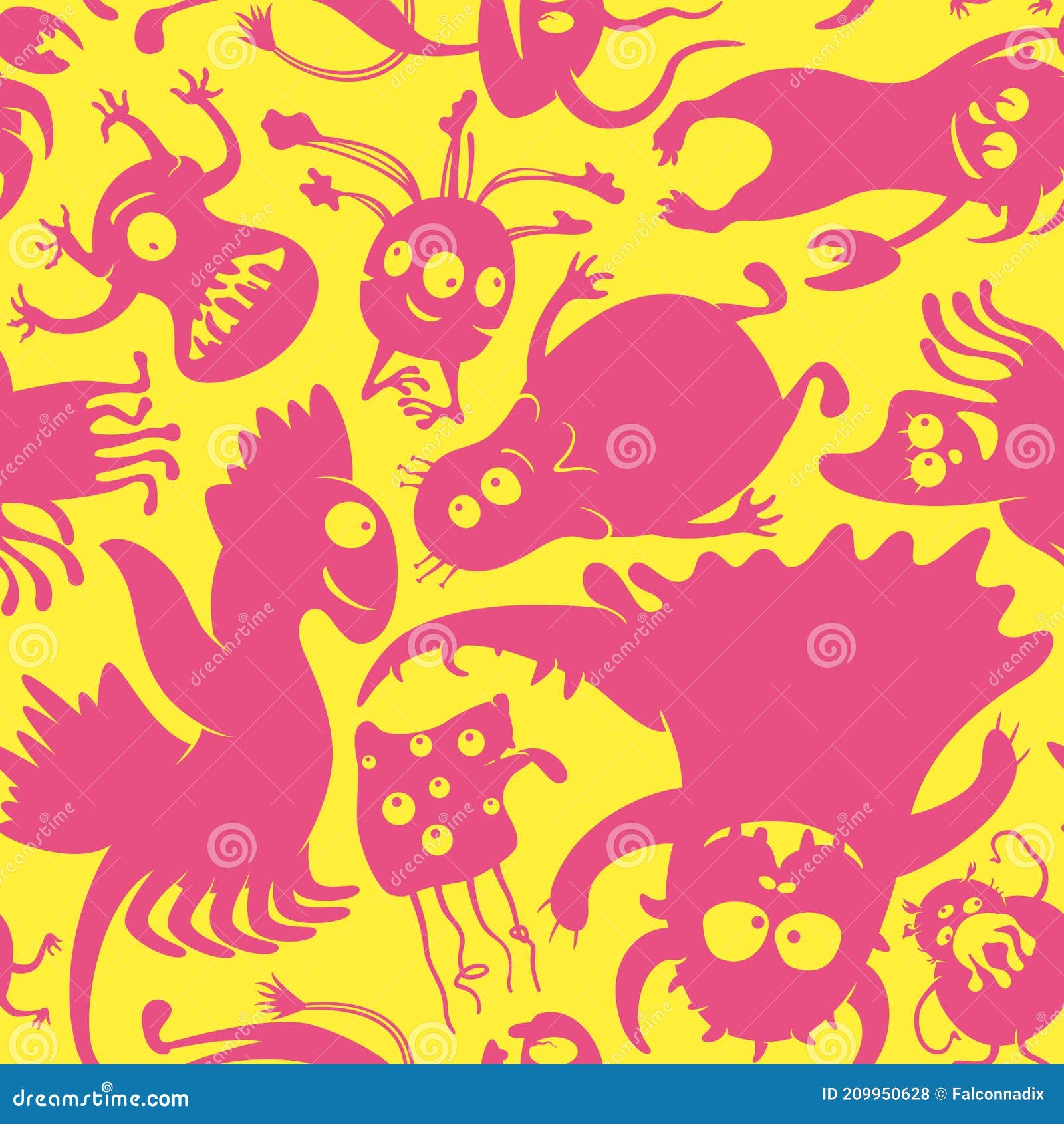 Funny monsters pattern stock vector. Illustration of monsters - 209950628