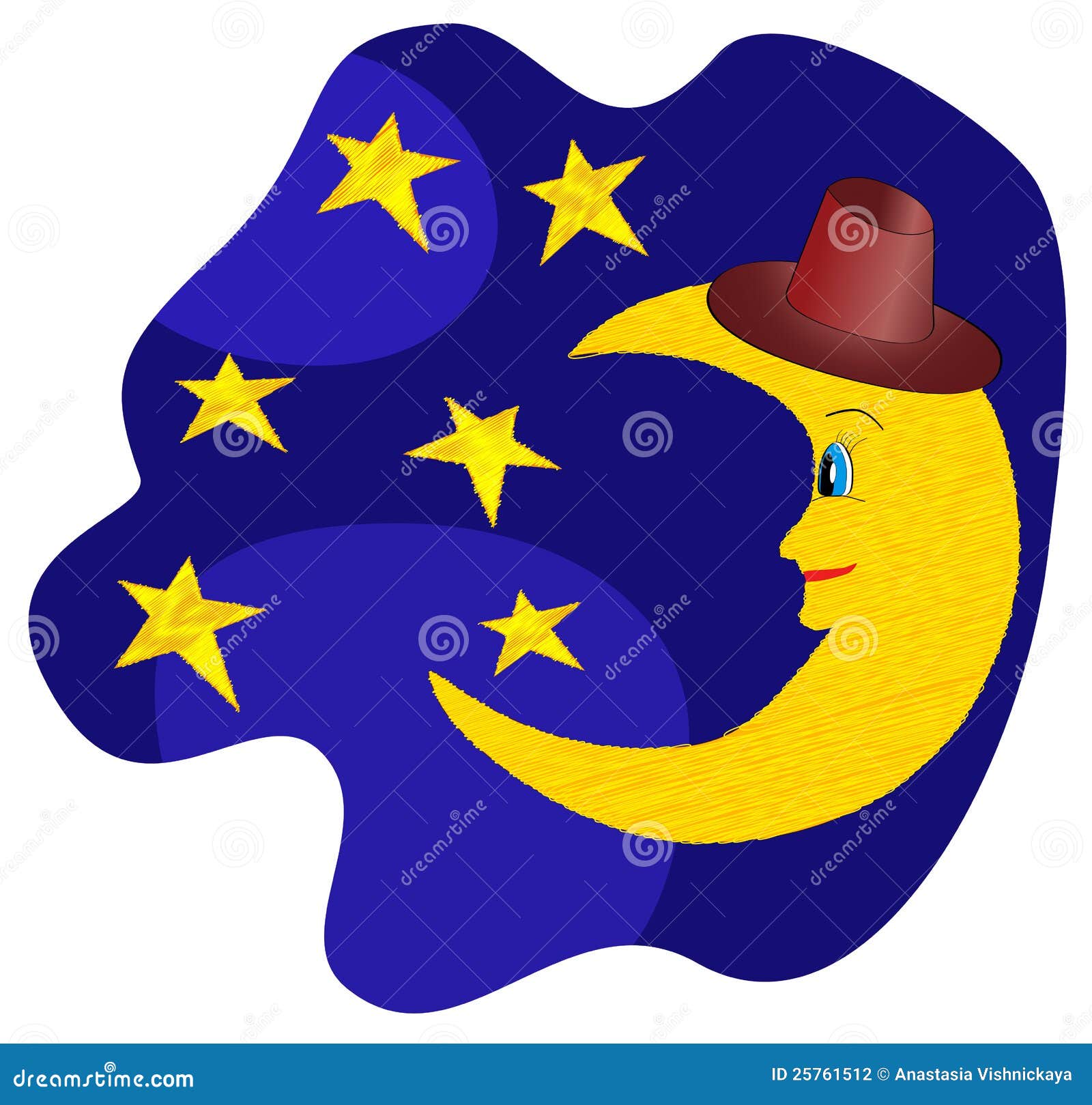Funny Moon in Hat Looking Near Stock Illustration - Illustration of ...