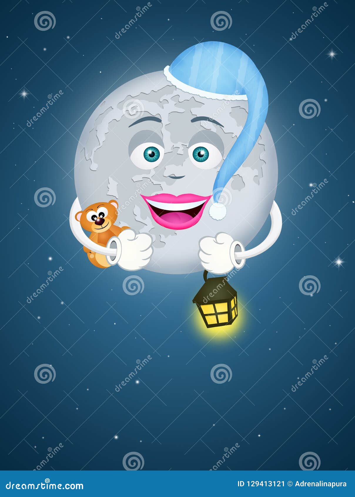 Funny moon in the night stock illustration. Illustration of night ...