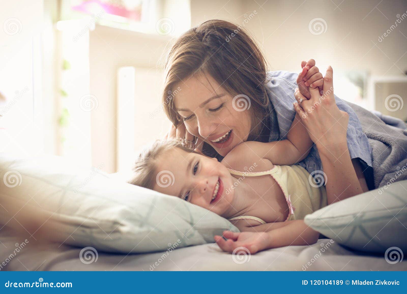Funny morning in bed. stock image. Image of care, happy - 120104189