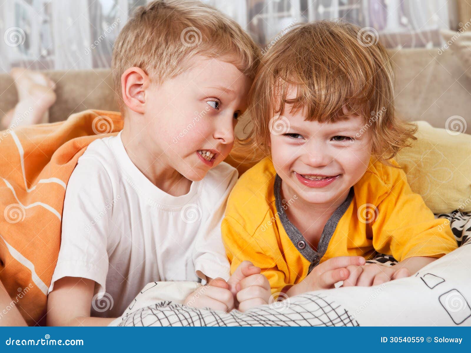 Funny morning scene in bed stock image. Image of people - 30540559