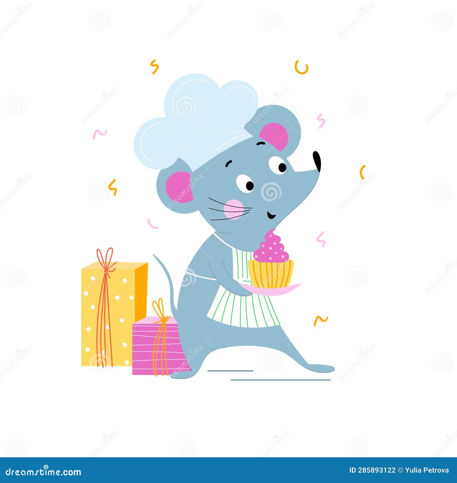 Funny mouse with a cupcake stock vector. Illustration of domestic ...