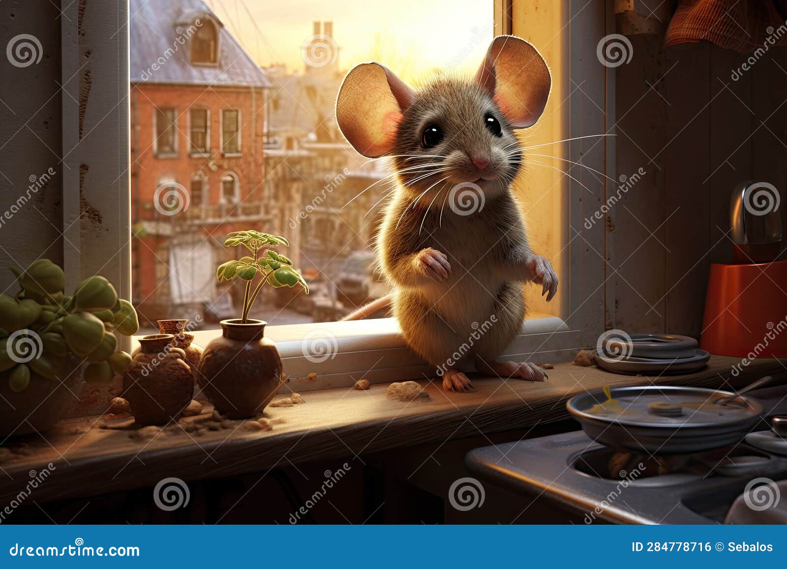 Funny mouse in the kitchen stock illustration. Illustration of ...