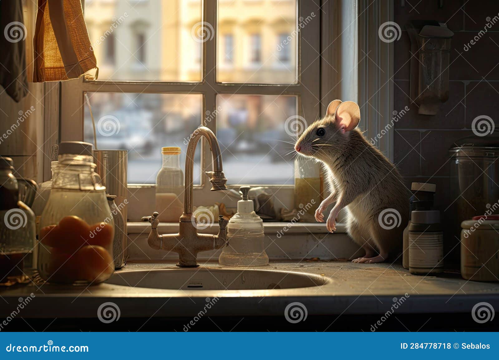Funny mouse in the kitchen stock illustration. Illustration of small ...