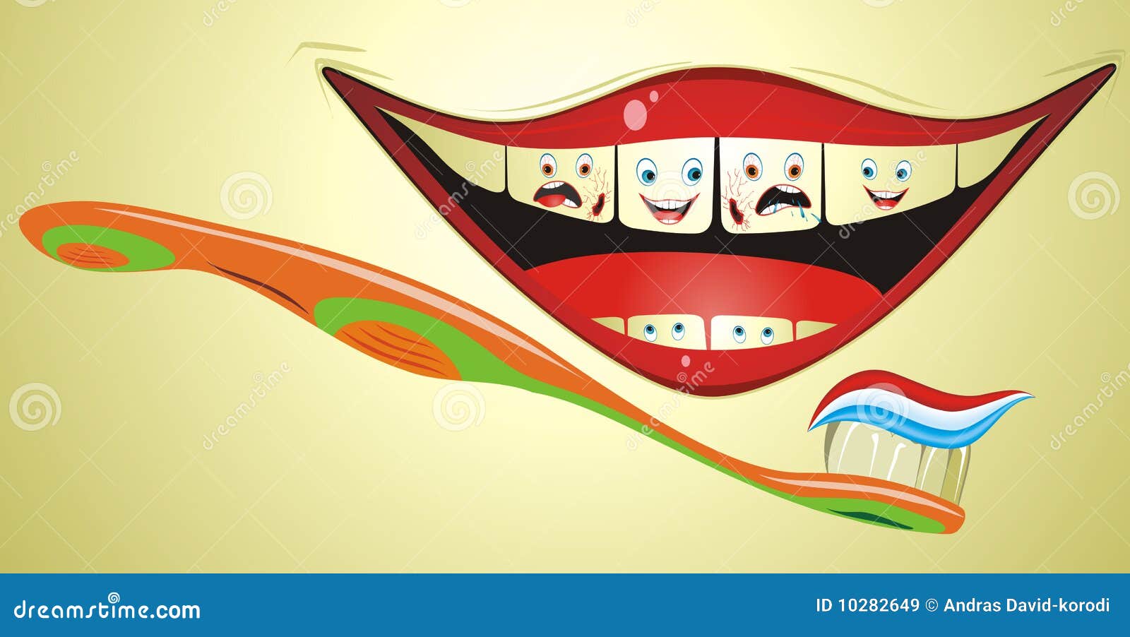Funny Mouth with Toothbrush Stock Vector - Illustration of care, blue ...