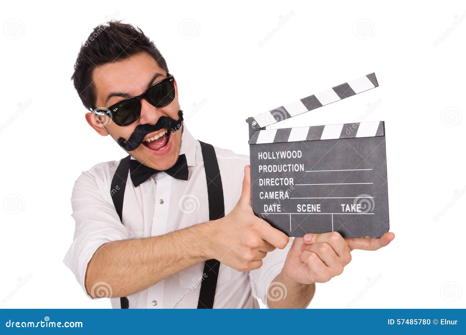 Funny with Movie Clapper Isolated on the White Stock Photo - Image of ...